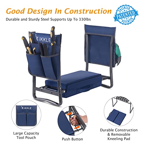 Garden Kneeler Seat and Bench Heavy Duty (Hold 330lbs-150kg), Upgraded Thicker & Wider Soft Detachable Kneeling Pad, Garden Kneeler & Stool with 2 Tool Pouches, Garden Gift for Women & Men, Navy Blue