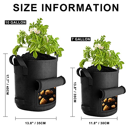 Suntee 4 Pack 7 Gallon Potato Grow Bags with Flap, Plant Grow Bags Heavy Duty Nonwoven Fabric Planter Bags Garden Vegetable Planting Pots Grow Bags for Growing Potatoes, Tomato and Fruits Outdoor