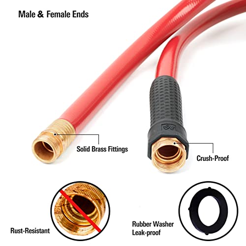 Solution4Patio Homes Garden 5/8 in. x 4 ft. Short Garden Hose Red Lead-in Hose Male/Female, No Leaking, Solid Brass Fitting for Water Softener, Dehumidifier, Vehicle Water Filter 12 Year Warranty