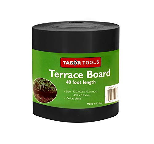 TABOR TOOLS Terrace Board, Landscape Edging Coil, Grass Barrier, Bender Board, Garden Liner,1/25" = 0.04" Inch Thin, 5 Inch High. ES21. (Black, 40 Ft)