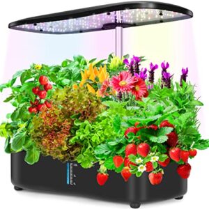 Hydroponics Growing System, Indoor Gardening System with LED Grow Light, 12 Pods Plant Germination Kit with Quiet Pump, Height Adjustable Indoor Grow Kit Countertop Garden Automatic Timer Black