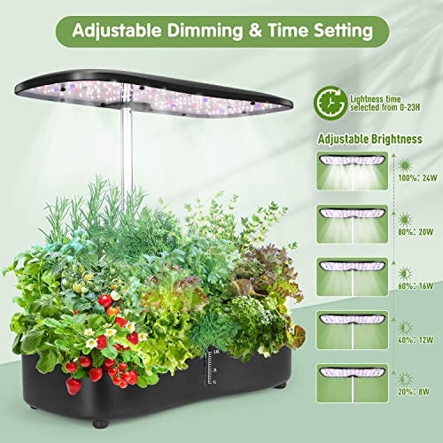 Hydroponics Growing System, Indoor Gardening System with LED Grow Light, 12 Pods Plant Germination Kit with Quiet Pump, Height Adjustable Indoor Grow Kit Countertop Garden Automatic Timer Black