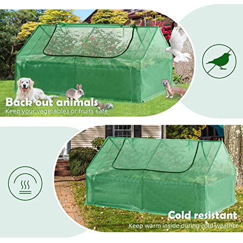 okcomuy 8x4x2ft Outdoor Galvanized Raised Garden Bed with Greenhouse, 2 Large Zipper Mesh Screen Windows Cover, Deep Root Planter Box for Vegetables, Flowers, Herbs, Succulents w/ 358 Gallon Capacity