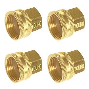 YOUHO Solid brass Garden Hose Fittings Connectors Adapter Heavy Duty Brass Repair Female to Female Double Female dual water hose connector(3/4" GHT Female to 1/2" NPT Female) 2 Pcs