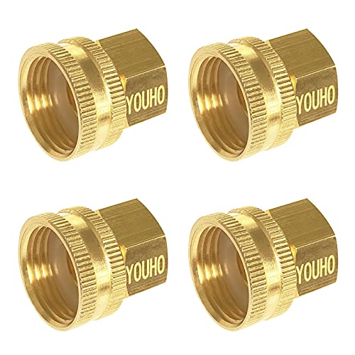 YOUHO Solid brass Garden Hose Fittings Connectors Adapter Heavy Duty Brass Repair Female to Female Double Female dual water hose connector(3/4" GHT Female to 1/2" NPT Female) 2 Pcs