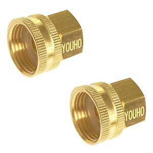 YOUHO Solid brass Garden Hose Fittings Connectors Adapter Heavy Duty Brass Repair Female to Female Double Female dual water hose connector(3/4" GHT Female to 1/2" NPT Female) 2 Pcs