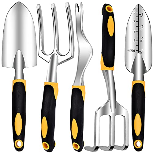 Garden Tool Set, 5 Piece Garden Tools, Garden Kit Heavy Duty Gardening Tool, Ergonomic Handle Shovel Rake Shears Sickle Digging Hoes Tool Kit for Women Men Gardener, Garden Starter Kit Gifts for Women