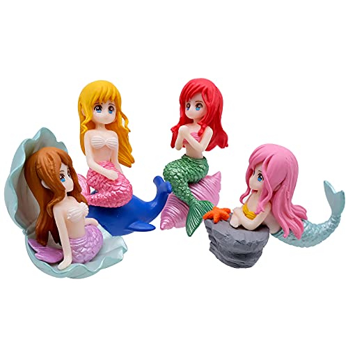 BLLREMIPSUR 4 PCS Mermaid Miniature Figurines, Mini Mermaid Doll Cake Toppers, Cute Mermaid DIY Ornaments for Fairy Garden, Terrarium, Dollhouse, Moss, Succulents Decorations