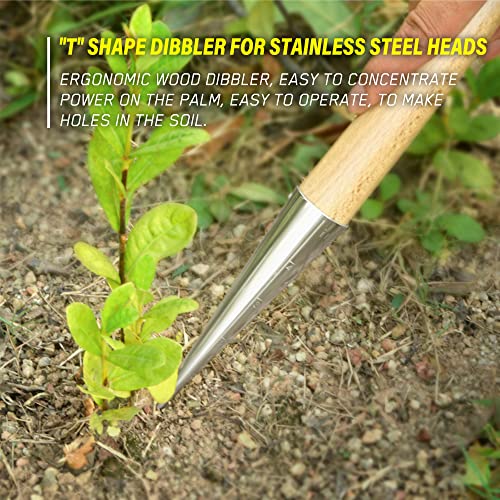 Potzya Planting Tool Kit, Garden Tool Set, Come with Wood Handle Stainless Steel Dibber with Scale, Seed Dispenser, Seed Planting & Soil Loosen, Bamboo Labels, Cultivation Migrate Succulents Bulb