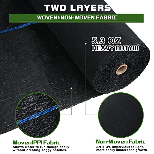 XLX TURF 5.3oz Garden Weed Barrier Heavy Duty Landscape Fabric 3 FT x 50 FT, Thick Woven Weed Block Control, Black Mulch for Ground Cover Geotextile Fabric