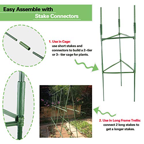 PUTING Tomato Cage Connector Kit, 24 Pcs Stake Arms & 10 Pcs Connectors & 20 Pcs Plant Support Clips & 10 Pcs Stake Buckles, for Any 11mm Diameter Garden Plant Stakes