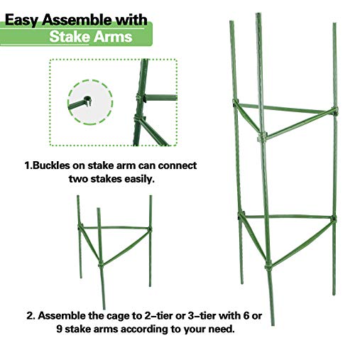 PUTING Tomato Cage Connector Kit, 24 Pcs Stake Arms & 10 Pcs Connectors & 20 Pcs Plant Support Clips & 10 Pcs Stake Buckles, for Any 11mm Diameter Garden Plant Stakes