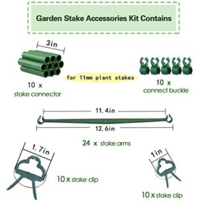 PUTING Tomato Cage Connector Kit, 24 Pcs Stake Arms & 10 Pcs Connectors & 20 Pcs Plant Support Clips & 10 Pcs Stake Buckles, for Any 11mm Diameter Garden Plant Stakes