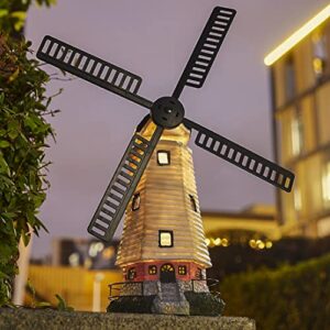 pearlstar solar garden outdoor windmill lighthouse – 20″ solar powered led lighthouse garden statue waterproof decorative light for landscape decor lawn garden table patio pathway yard