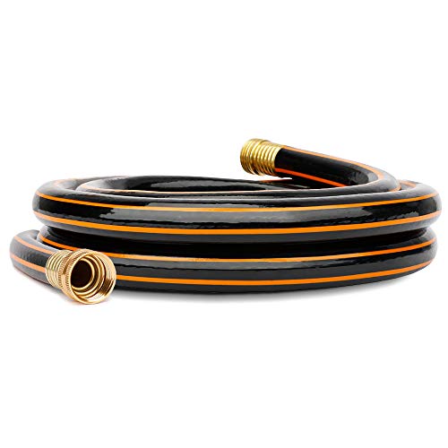 Black-Orange Garden Short Hose 5/8 in. x 6 ft. Hose Reel Lead in Hose, Male/Female Solid Brass Fittings, No Leaking, Short Connector Hose for Water Softener, Dehumidifier, Camp RV, Janitor Sink Hose