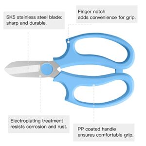 Housolution Flower Scissors, Strong Floral Shears, Premium Steel Garden Pruning Shears Floral Fruits Leaf Scissors Hand Pruner Snip Trimming Tool for Gardening Flower Arrangement, Light Blue