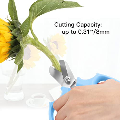 Housolution Flower Scissors, Strong Floral Shears, Premium Steel Garden Pruning Shears Floral Fruits Leaf Scissors Hand Pruner Snip Trimming Tool for Gardening Flower Arrangement, Light Blue