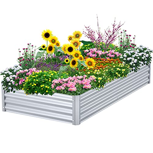 Highpro Raised Garden Bed 6*3*1ft Galvanized Metal Planter Boxes for Herbs Vegetables, Flowers and Succulents Silver