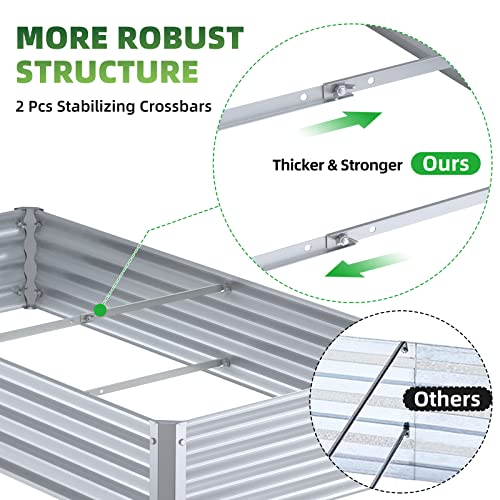 Highpro Raised Garden Bed 6*3*1ft Galvanized Metal Planter Boxes for Herbs Vegetables, Flowers and Succulents Silver