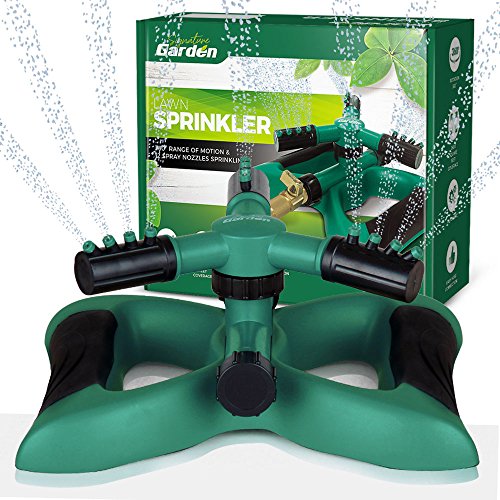 Signature Garden Water Sprinklers for Yard, Three Arm Sprinkler, 12 Built-in Spray Nozzles, 360 Degree Rotation, Connect Multiple Large for Large Or Small Grass Lawn Area