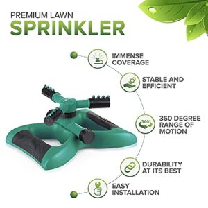 Signature Garden Water Sprinklers for Yard, Three Arm Sprinkler, 12 Built-in Spray Nozzles, 360 Degree Rotation, Connect Multiple Large for Large Or Small Grass Lawn Area