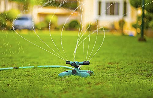 Signature Garden Water Sprinklers for Yard, Three Arm Sprinkler, 12 Built-in Spray Nozzles, 360 Degree Rotation, Connect Multiple Large for Large Or Small Grass Lawn Area