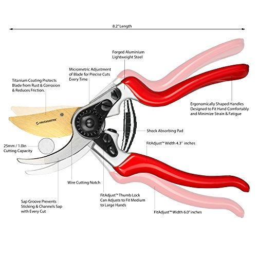 EnduroPRO Titanium Pruning Shears - Best Garden Shears, Tree Trimmer, Hand Pruner-Ideal Branch, Hedge, Shrub & Bush Clippers-Razor Sharp Bypass Secateurs Ergonomic Gardening Tool for Effortless Cuts