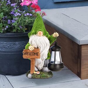 LNPNRENG Flocked Resin Gnome Garden Decoration Figures, Garden Gnomes for Outdoor Use with LED Solar Lantern, Waterproof, Funny, Welcome Gnome, Gift for Home, Yard, Lawn, Balcony Decoration 30 cm