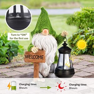 LNPNRENG Flocked Resin Gnome Garden Decoration Figures, Garden Gnomes for Outdoor Use with LED Solar Lantern, Waterproof, Funny, Welcome Gnome, Gift for Home, Yard, Lawn, Balcony Decoration 30 cm