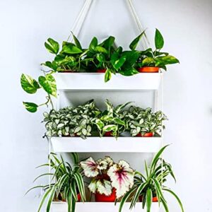 LaLaGreen Hanging Wall Planter - 16 Inch Three Tier Plant Hanger for Succulent Indoor Herb Planter Modern White Boho Metal Wall Plant Holder Decor, Vertical Garden Hanging Planter Shelf Large Outdoor