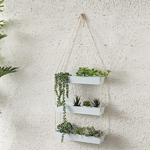 LaLaGreen Hanging Wall Planter - 16 Inch Three Tier Plant Hanger for Succulent Indoor Herb Planter Modern White Boho Metal Wall Plant Holder Decor, Vertical Garden Hanging Planter Shelf Large Outdoor