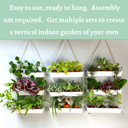 LaLaGreen Hanging Wall Planter - 16 Inch Three Tier Plant Hanger for Succulent Indoor Herb Planter Modern White Boho Metal Wall Plant Holder Decor, Vertical Garden Hanging Planter Shelf Large Outdoor