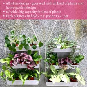 LaLaGreen Hanging Wall Planter - 16 Inch Three Tier Plant Hanger for Succulent Indoor Herb Planter Modern White Boho Metal Wall Plant Holder Decor, Vertical Garden Hanging Planter Shelf Large Outdoor