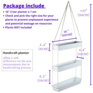 LaLaGreen Hanging Wall Planter - 16 Inch Three Tier Plant Hanger for Succulent Indoor Herb Planter Modern White Boho Metal Wall Plant Holder Decor, Vertical Garden Hanging Planter Shelf Large Outdoor