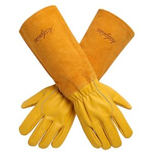 acdyion gardening gloves for women/men rose pruning thorn & cut proof long forearm protection gauntlet, durable thick cowhide leather work garden gloves