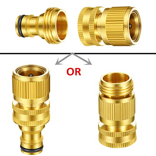 5 Set Garden Hose Quick Connect Fittings Solid Brass Quick Connector 3/4 Inch GHT Garden Water Hose Connectors with Extra Rubber Washers, Male and Female