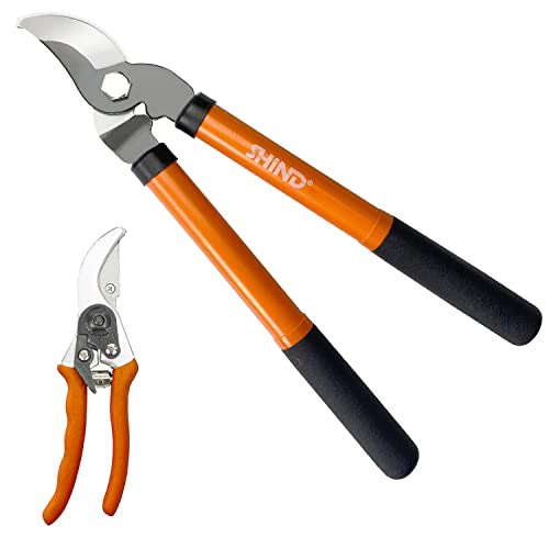 SHIND Bypass Lopper Lightweight and durable garden Clippers and Manual heavy-duty trimmer Set, Strength Saving Hardwearing Garden Shears Suitable for potted plant, flower, branch trimming up to 380mm