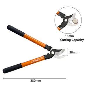 SHIND Bypass Lopper Lightweight and durable garden Clippers and Manual heavy-duty trimmer Set, Strength Saving Hardwearing Garden Shears Suitable for potted plant, flower, branch trimming up to 380mm