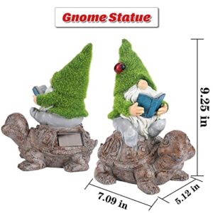 Ovewios Garden Gnome Sitting on Turtle Outdoor Statues and Sculpture with Solar Lights, Resin Garden Gnome Solar Statues and Turtle Figurines for Patio Yard Lawn Porch Outdoor Garden Decorations