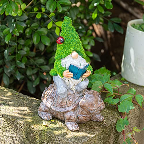 Ovewios Garden Gnome Sitting on Turtle Outdoor Statues and Sculpture with Solar Lights, Resin Garden Gnome Solar Statues and Turtle Figurines for Patio Yard Lawn Porch Outdoor Garden Decorations