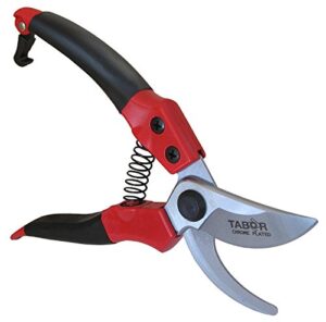 tabor tools s821a bypass pruning shears, makes clean cuts, great for s-m size hands. professional sharp secateurs, hand pruner, garden shears, clippers for the garden.