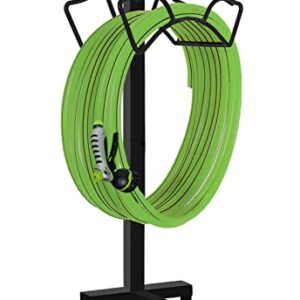 Garbuildman Freestanding Garden Hose Stand Holder - Metal Water Pipe Reel Rack for Outdoor, Shiny Black