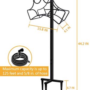 Garbuildman Freestanding Garden Hose Stand Holder - Metal Water Pipe Reel Rack for Outdoor, Shiny Black