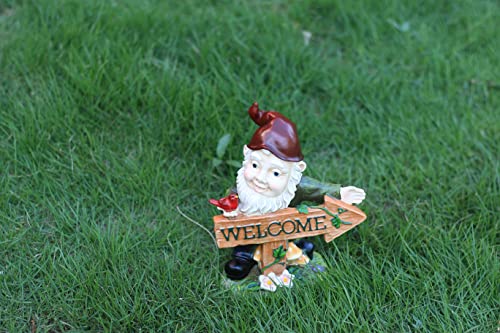 LATIJISHI Funny Garden Gnomes for Yard, Large Gnome Garden Decorations, 8.75" Gnomes Statues and Figurines Outdoor with Bird for Lawn