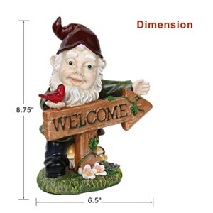 LATIJISHI Funny Garden Gnomes for Yard, Large Gnome Garden Decorations, 8.75" Gnomes Statues and Figurines Outdoor with Bird for Lawn