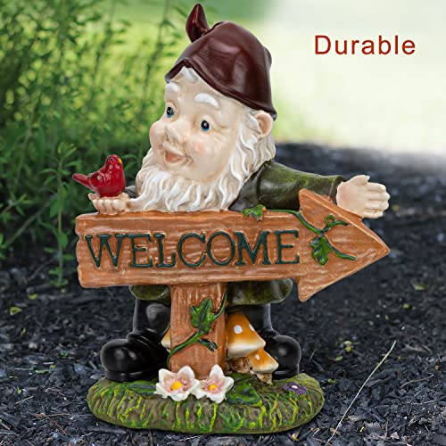 LATIJISHI Funny Garden Gnomes for Yard, Large Gnome Garden Decorations, 8.75" Gnomes Statues and Figurines Outdoor with Bird for Lawn