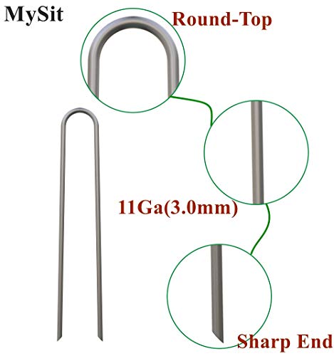 MySit 50 Pack 6 Inch Garden Stakes Heavy Duty 11 Gauge Galvanized Yard Staples U Pegs Fences Drip Irrigation Securing Stakes 1/2-Inch to 1-5/8-Inch Loop Stake for Anchoring Lawn Drippers Soaker Hose