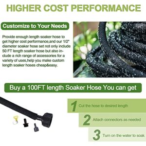 HZYOUMU Soaker Hose with Solid Brass Connectors 150 FT for Garden Beds 1/2 Inch Rubber Longer Lasting Drip Irrigation Save 70% of Water Various Accessories Great for Lawn and Yard