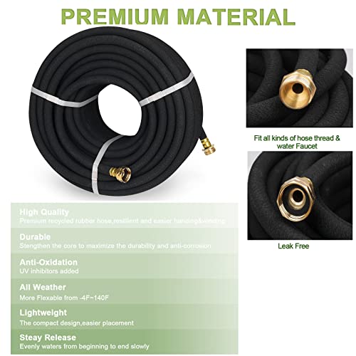 HZYOUMU Soaker Hose with Solid Brass Connectors 150 FT for Garden Beds 1/2 Inch Rubber Longer Lasting Drip Irrigation Save 70% of Water Various Accessories Great for Lawn and Yard