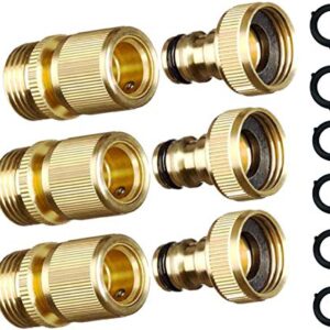 MAXFLO Garden Hose Quick Connect Garden Hose Fittings [3 Pack] Solid Brass Water Hose Quick Connect Fittings Quick Connector | Water Hose Connectors 3/4 inch GHT | Hose Couplers Quick Disconnect